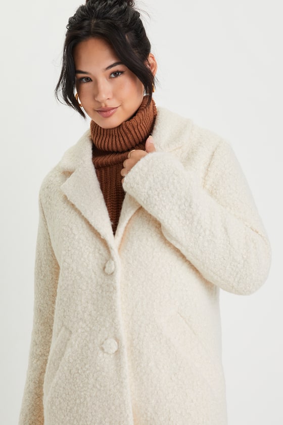Ivory Shearling Coat - Ivory Long Coat - Collared Longline Coat - Lulus