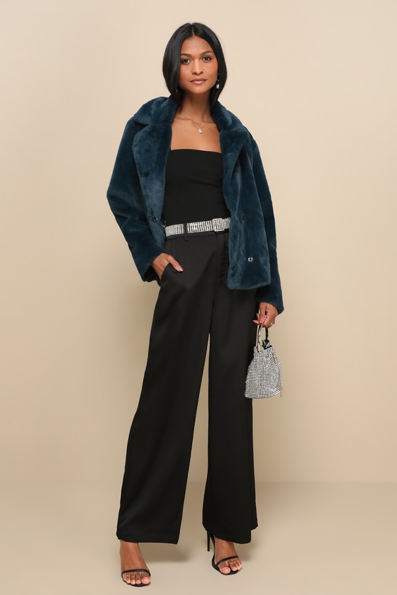 Teal Faux Fur Jacket - Collared Faux Fur Jacket - Teal Jacket - Lulus