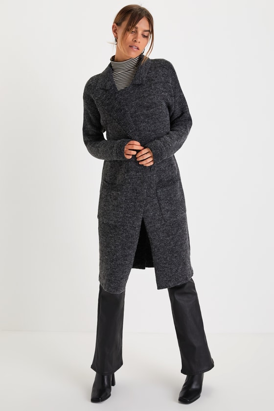 Black Marled Coat - Sweater Coat - Fuzzy Knit Coat - Long Sweater - Lulus