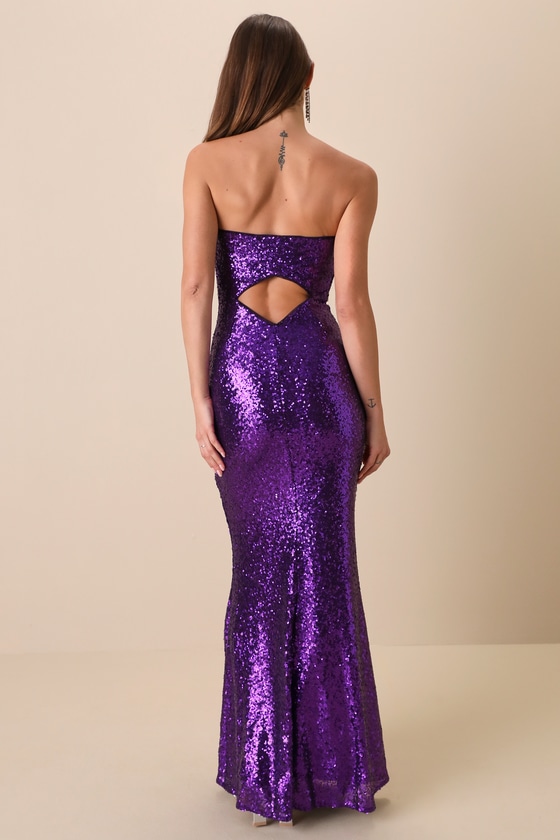 Purple Sequin Dress Strapless Mermaid Dress Cutout Maxi Dress Lulus
