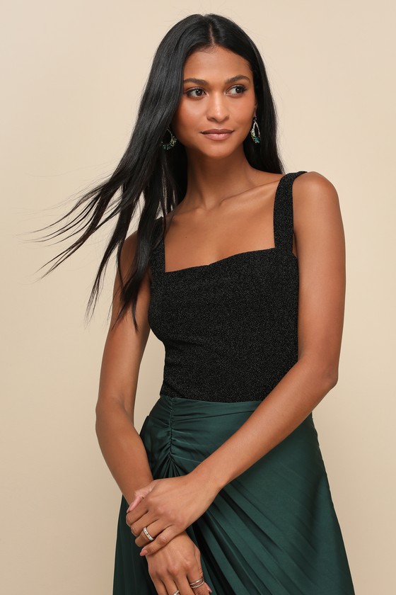 Cute Black Bodysuit - Sleeveless Bodysuit - Shiny Lurex Bodysuit - Lulus