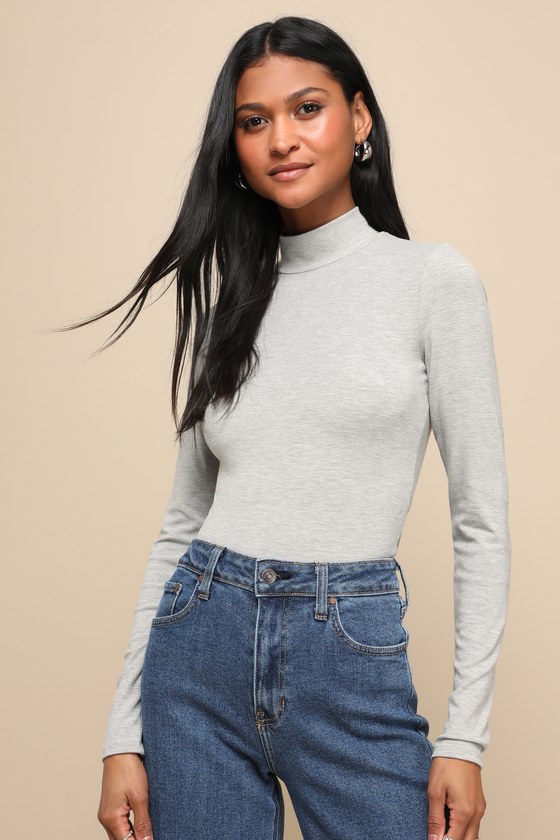 Chic Grey Top - Mock Neck Top - Long Sleeve Crop Top - Lulus