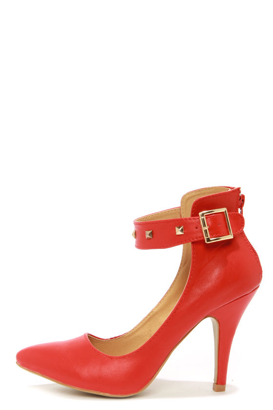 Sexy Red Shoes - Vegan Leather Shoes - Ankle Strap Heels - $39.00 - Lulus
