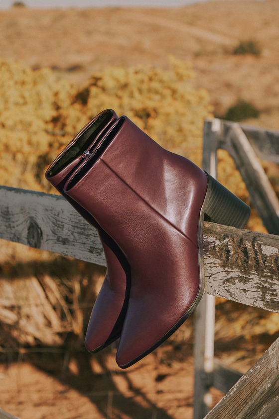 Merlot Red Ankle Booties - Faux Leather Boots - Pointed-Toe Boots - Lulus
