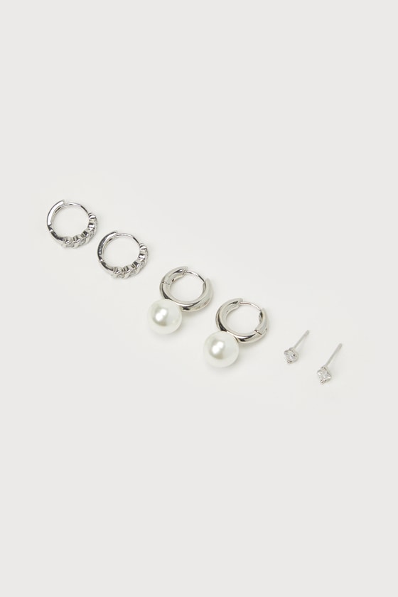 3 PC Earring Set - Silver Earring Set - Silver Hoop Earring Set - Lulus