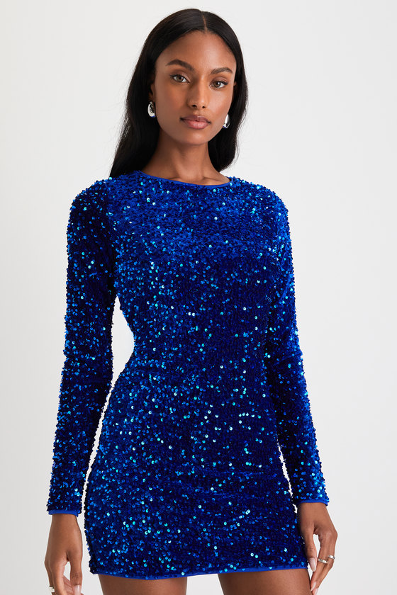Royal Blue Sequin Dress Cutout Mini Dress Bodycon Mini Dress Lulus
