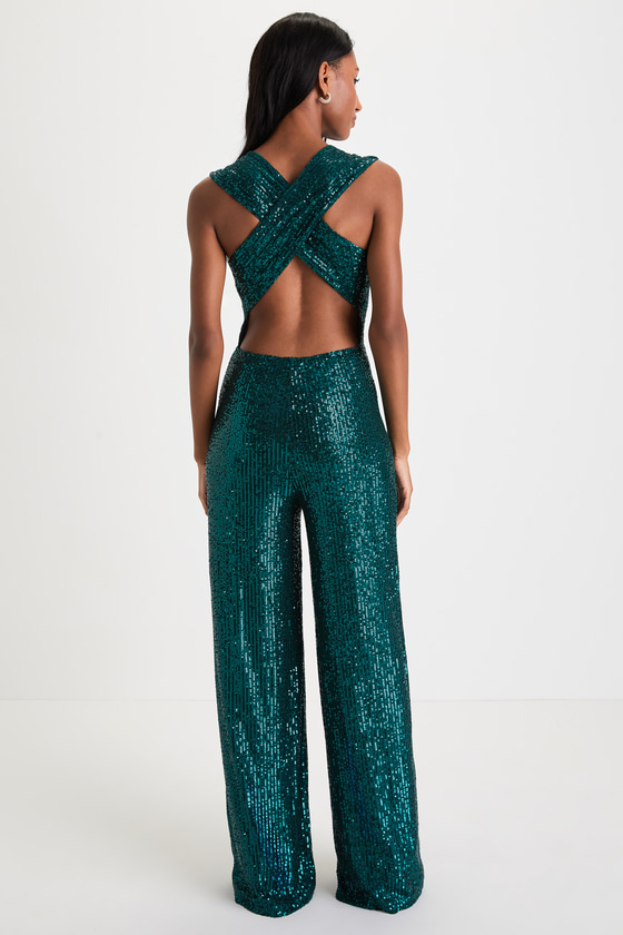 Emerald Green Sequin Jumpsuit - Backless Jumpsuit - Jumpsuit - Lulus
