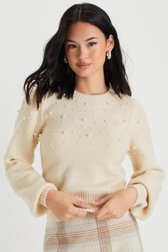 Ivory Sweater - Pearl-Embellished Sweater - Pullover Sweater - Lulus