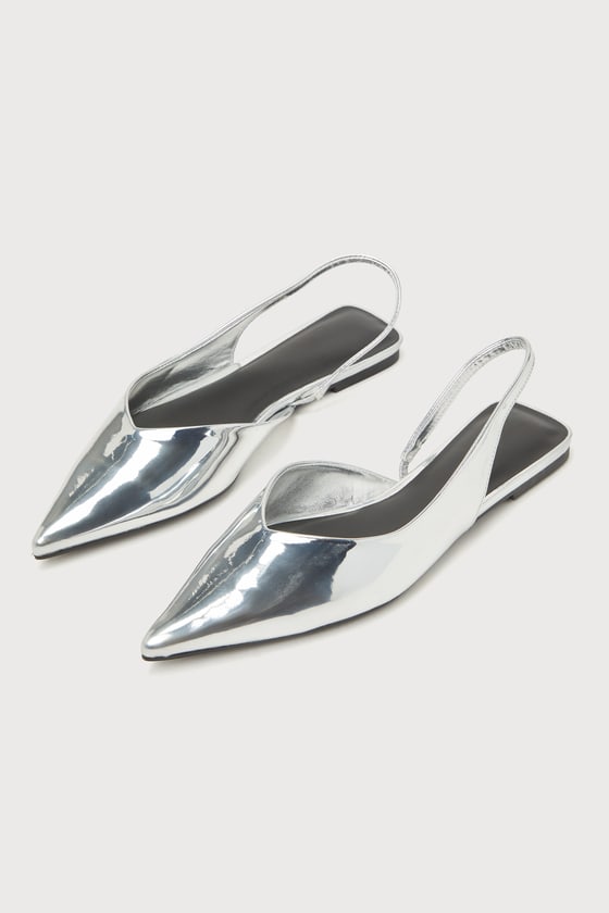 Silver Patent Flats - Shiny Patent Slingback Flats - Sliver Flats - Lulus