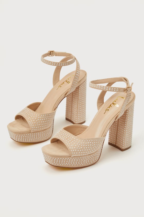Beige Faux Suede Heels - Pearl Platform Heels - High Heel Sandals - Lulus