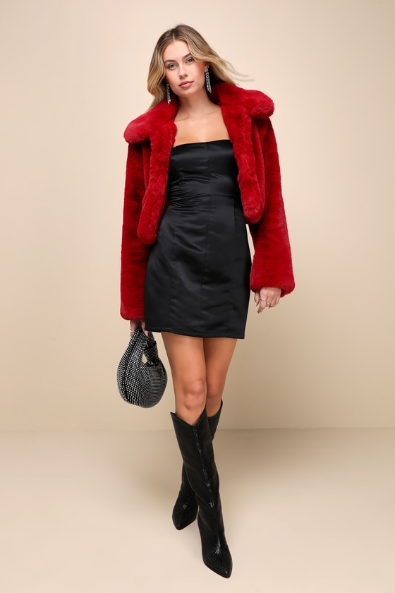 Red Fur Jacket - Cropped Faux Fur Jacket - Collared Fur Jacket - Lulus