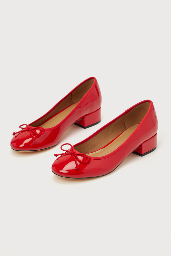 Red Patent Leather Pumps - Low Heel Pumps - Mary Jane Heels - Lulus