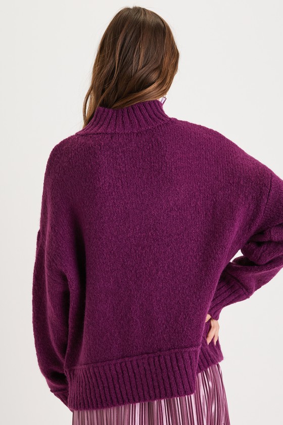 Purple Fuzzy Sweater - Mock Neck Sweater - Pullover Sweater - Lulus