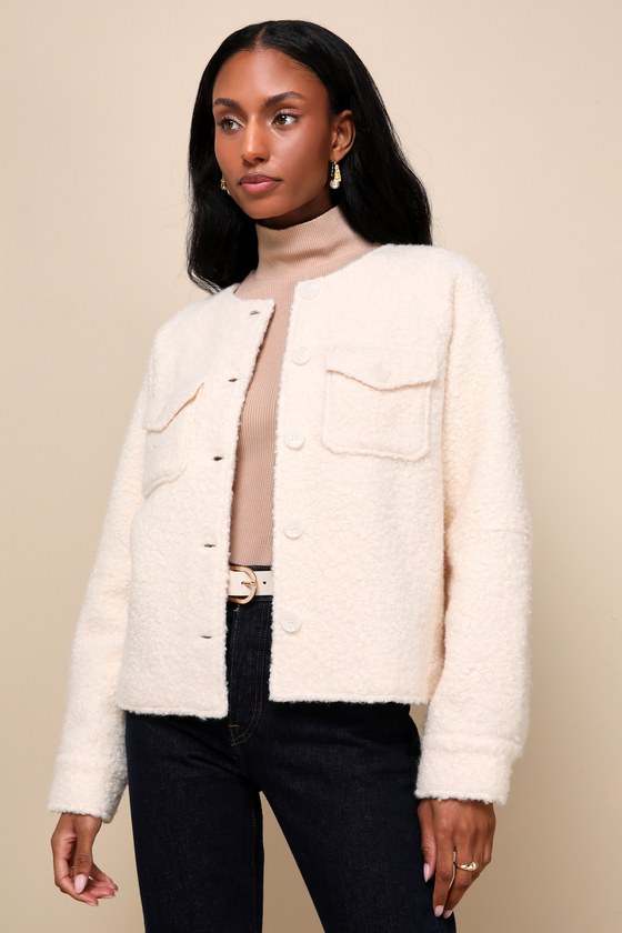 Ivory Shearling Jacket - Faux Fur Jacket - Ivory Utility Jacket - Lulus