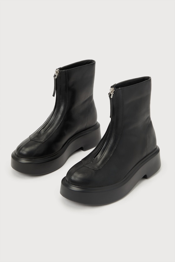 Black Ankle Boots - Zip-Front Boots - Platform Ankle Boots - Lulus