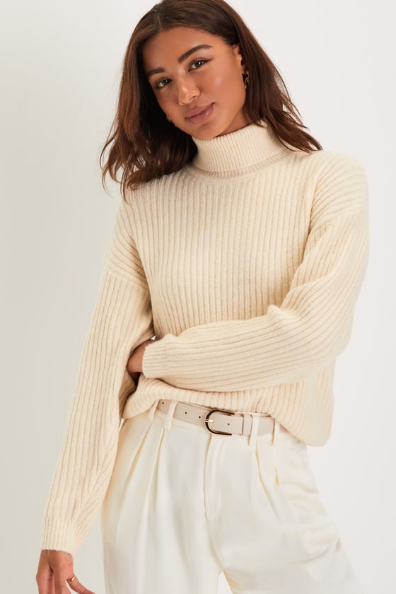 Cute Cream Sweater - Ribbed Sweater - Turtleneck Sweater - Lulus