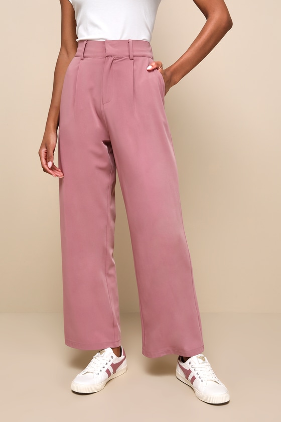 Mauve Trouser Pants - High-Waisted Pants - Wide-Leg Pants - Lulus
