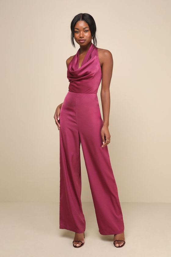 Purple Satin Jumpsuit - Cowl Neck Jumpsuit - Backless Jumpsuit - Lulus