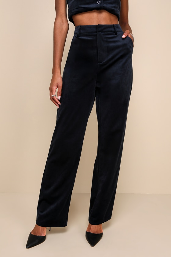 Midnight Blue Pants - Velvet Pants - High Rise Trouser Pants - Lulus
