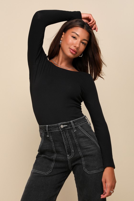 Free People Long Run - Black Ribbed Top - Long Sleeve Top - Lulus