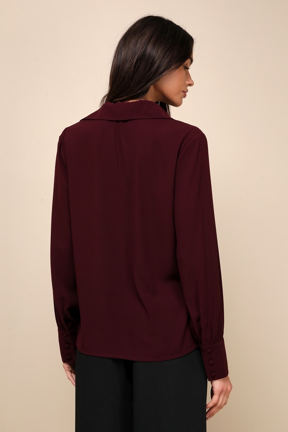 Plum Purple Collared Top - Long Sleeve Top - Blouse - Office Top - Lulus