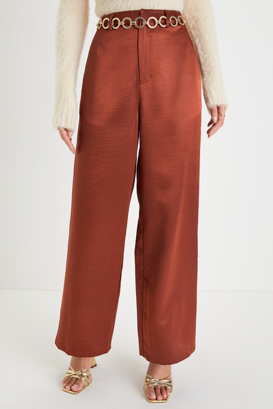 Rust High-Rise Trousers - Rust Satin Trousers - High-Rise Pants - Lulus