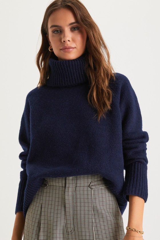 Navy Blue Turtleneck Sweater - Knit Sweater - Pullover Sweater - Lulus