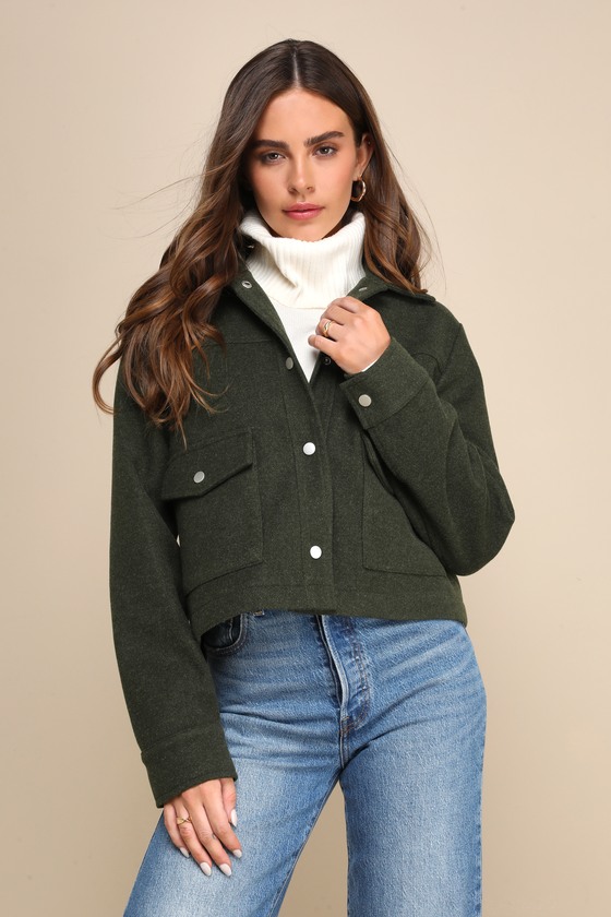 Olive Green Shacket - Cropped Shacket - Cropped Jacket - Jacket - Lulus