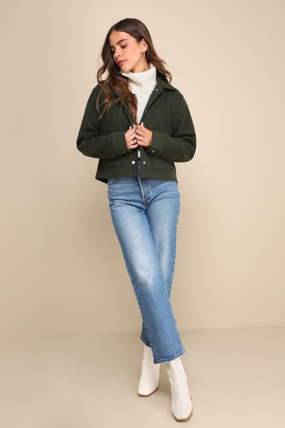 Olive Green Shacket - Cropped Shacket - Cropped Jacket - Jacket - Lulus