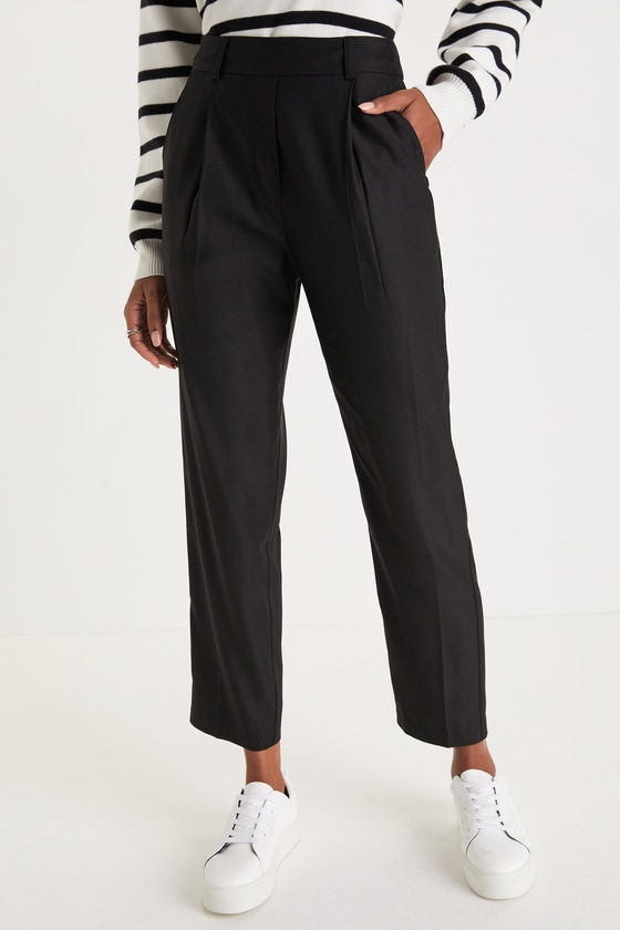 Black Twill Pants - High Rise Tapered Pants - Trouser Pants - Lulus