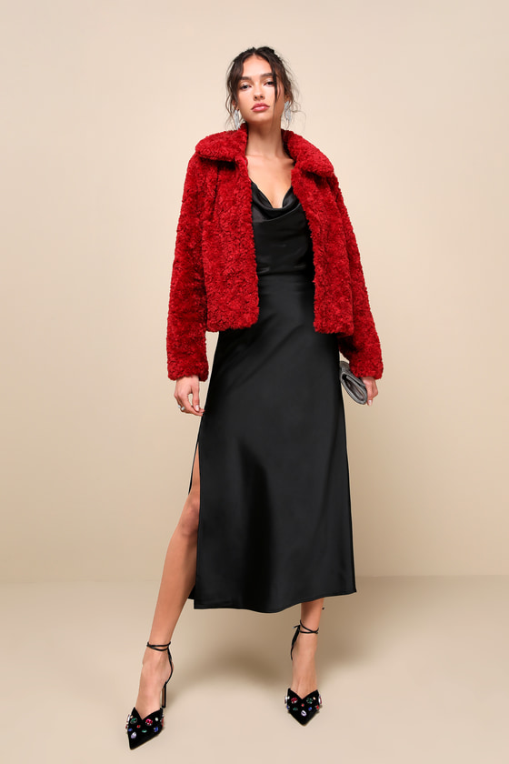 Red Teddy Jacket - Faux Fur Jacket - Collared Jacket - Lulus