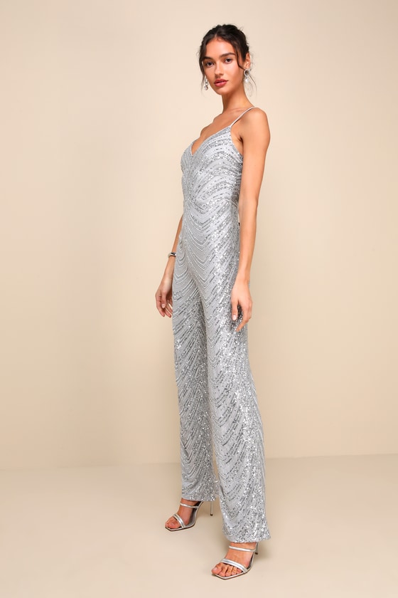 Silver Sequin Jumpsuit - Sleeveless Jumpsuit - Holiday Jumpsuit - Lulus