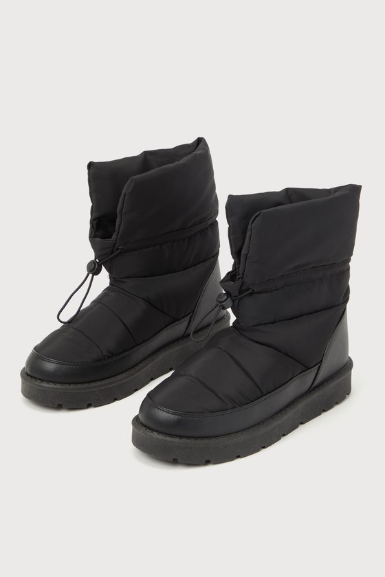 Black Ankle Booties - Nylon Puffer Booties - Drawcord Booties - Lulus