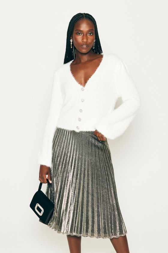 Luxe Gold Skirt - Pleated Skirt - Midi Skirt - Metallic Skirt - Lulus