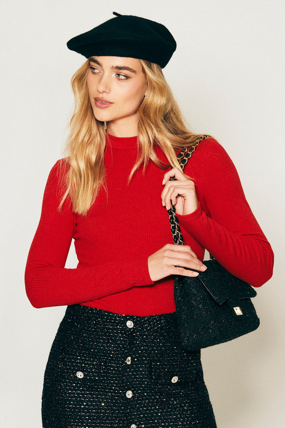 Red Ribbed Knit Bodysuit Mock Neck Bodysuit Long Sleeve Top Lulus