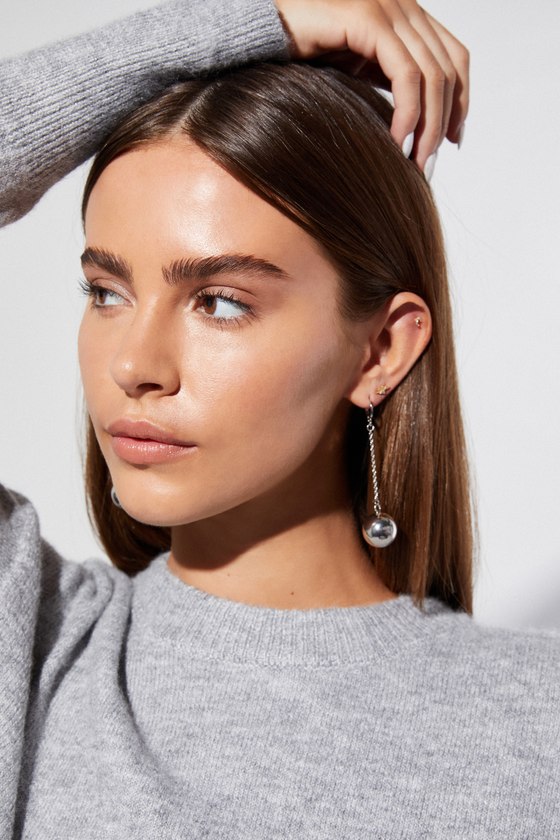 Silver Drop Earrings - Sphere Drop Earrings - Chain Drop Earrings - Lulus