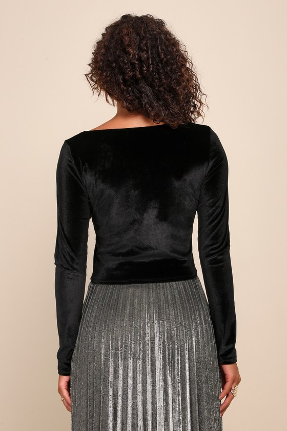 Black Velvet Top - Cropped Notch Neck Top - Velvet Crop Top - Lulus