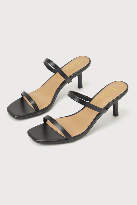 Black Slide Sandals - Strappy Slide Sandals - Low Heel Sandals - Lulus