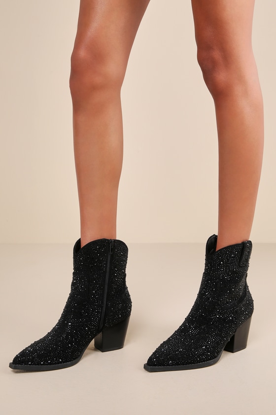 Black Ankle Boots - Black Rhinestone Boots - Faux Suede Boots - Lulus