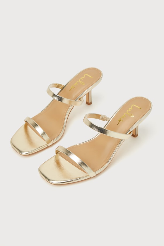 Gold Slide Sandals - Strappy Slide Sandals - High Heel Sandals - Lulus