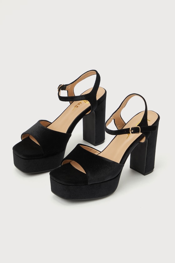 Black Velvet High Heels - Platform High Heels - Black Heels - Lulus
