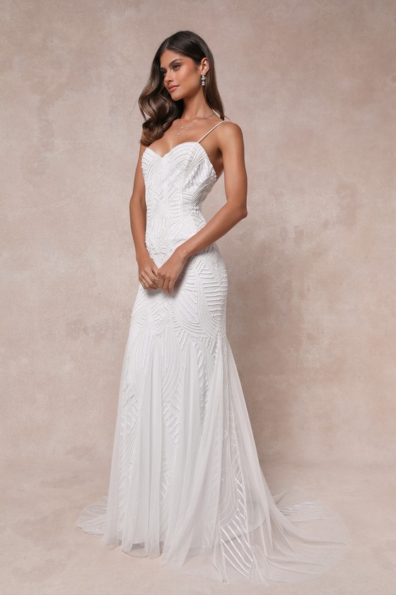 White Sequin Gown - White Backless Gown - Sequin Maxi Dress - Lulus