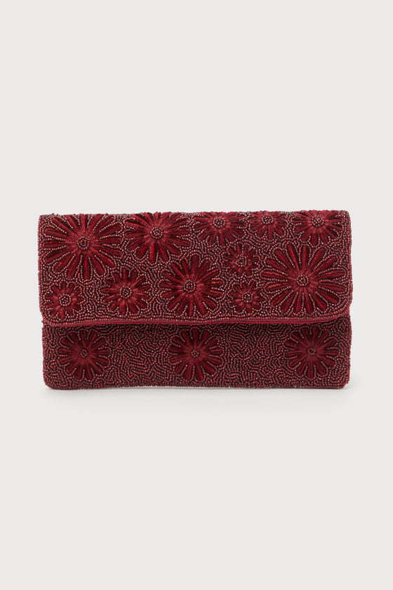 Wine Red Clutch - Beaded Floral Clutch - Red Floral Clutch - Lulus