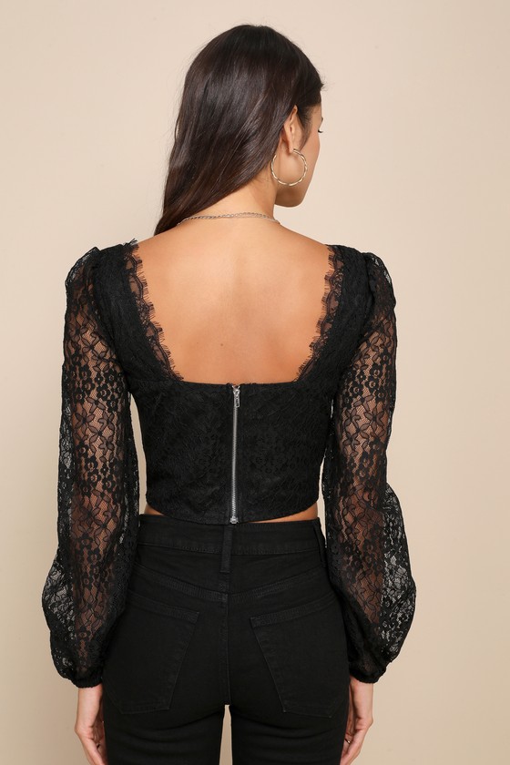Black Sheer Lace Top - Lace Bustier Top - Cropped Bustier Top - Lulus