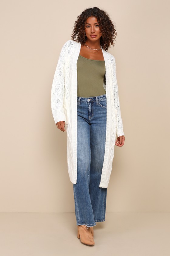 Ivory Knit Cardigan - Cable Knit Cardigan - Open-Front Cardigan - Lulus