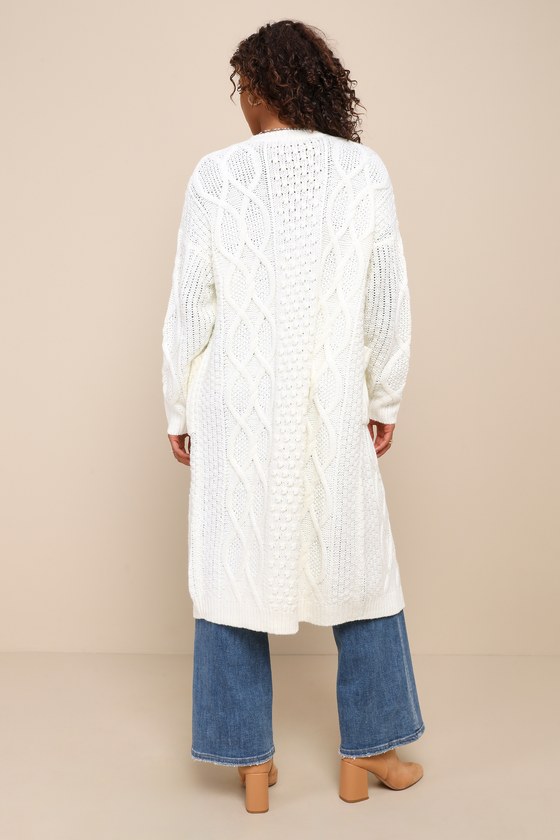 Ivory Knit Cardigan - Cable Knit Cardigan - Open-Front Cardigan - Lulus