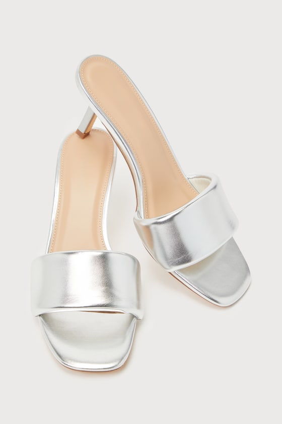 Silver High Heel Sandals - Silver Slide Sandals - Silver Heels - Lulus
