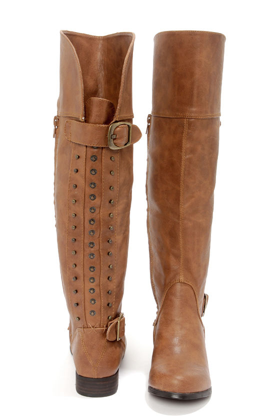 Cute Tan Boots - Studded Boots - Riding Boots - $74.00 - Lulus