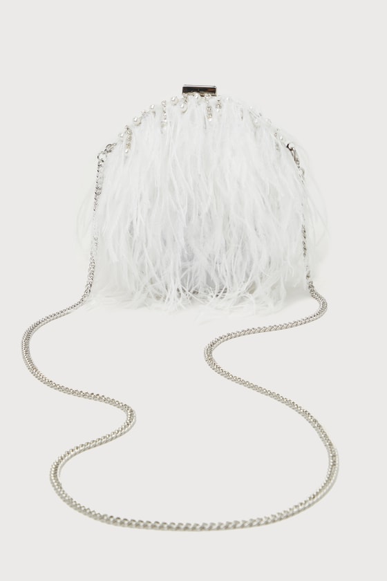 White Feather Clutch - Pearl Top Handle Clutch - White Clutch - Lulus