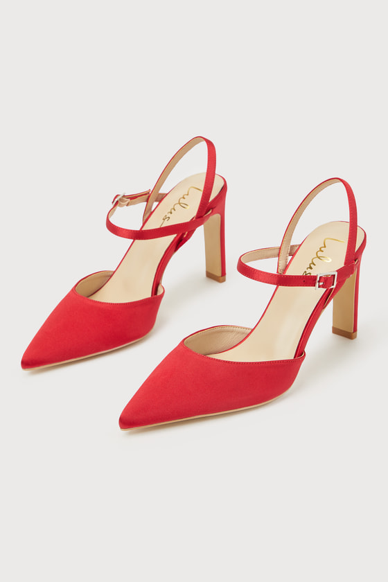 Red Satin Pumps - Satin Quarter Strap Pumps - Pointed-Toe Pumps - Lulus